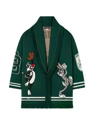 Alanui Bugs Bunny & Sylvester Fringed Virgin Wool Cardigan