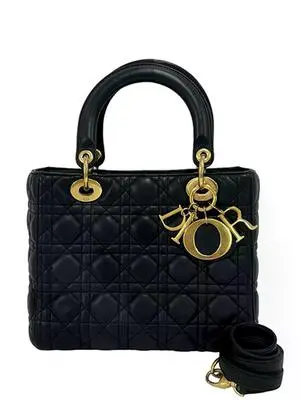 Dior 2010-2026 Medium Lambskin Cannage Lady Satchel - Black