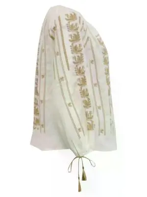 NILI LOTAN Embroidered Tassel-tie Blouse