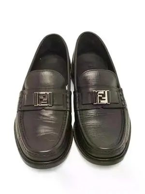 Fendi Leather Ff Plaque Penny Loafers