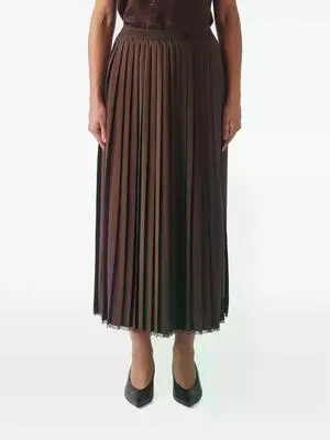 TWINSET Pleated Midi Skirt With Lace Trim - Brown