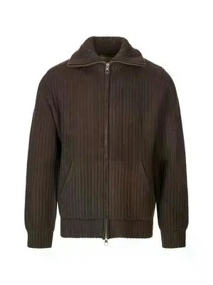 MONTECORE Dark Ribbed Knit Zip-up Cardigan