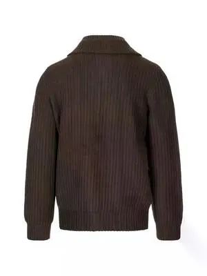 MONTECORE Dark Ribbed Knit Zip-up Cardigan
