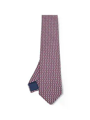 Hermès Chouette Pattern Silk Neck Tie - Blue