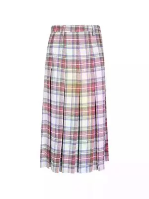 MAISON MARGIELA Plaid Pleated Midi Skirt - White