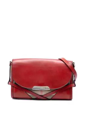Burberry 2000-2017 Leather And House Check Canvas Bridle Abbott Crossbody Bag - Red