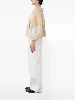 MULLER OF YOSHIOKUBO Relief Puff-sleeve Top With Silver-tone Button Detailing