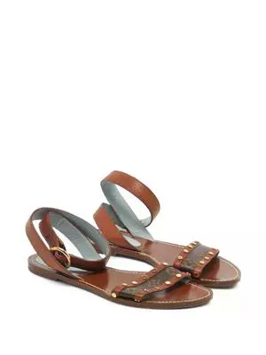 LOUIS VUITTON Monogram Canvas Studded Ankle Strap Flat Sandals
