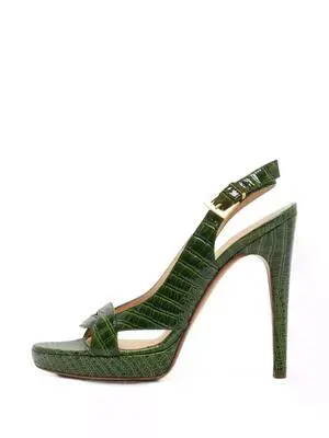 Casadei Croc-embossed Slingback Pumps - Green
