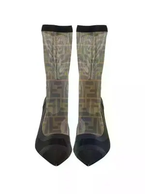 Fendi Ff Logo Print Mesh Sock Boots