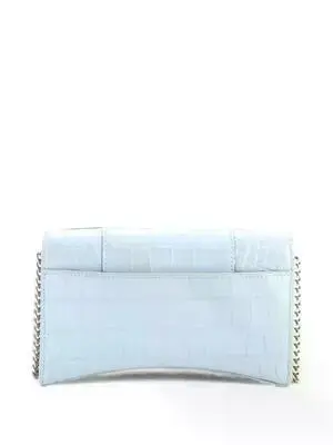 Balenciaga Hourglass Chain Wallet Crocodile Embossed Leather Clutch Bag - Blue