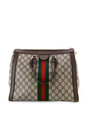 Gucci Ophidia Top Handle Gg Coated Canvas Medium Tote Bag - Brown