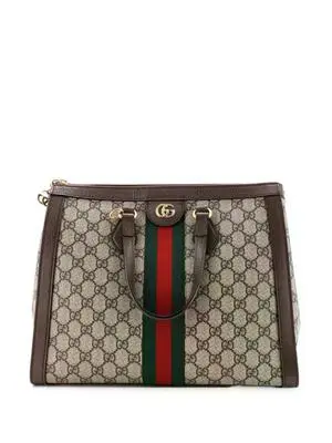 Gucci Ophidia Top Handle Gg Coated Canvas Medium Tote Bag - Brown