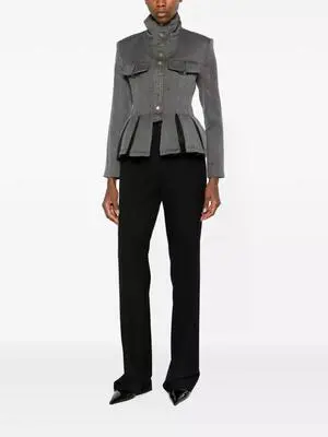 Elisabetta Franchi Peplum-hem High-neck Fitted Jacket - Grey