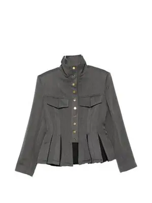 Elisabetta Franchi Peplum-hem High-neck Fitted Jacket - Grey
