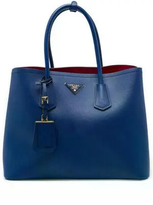 Prada 2013-2026 Medium Saffiano Cuir Double Handle Satchel - Blue
