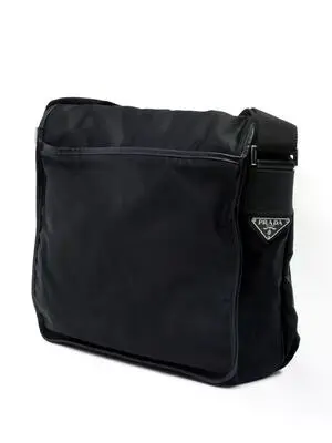 Prada 2013-2026 Saffiano Trimmed Tessuto Buckle Messenger Bag Crossbody Bag - Black