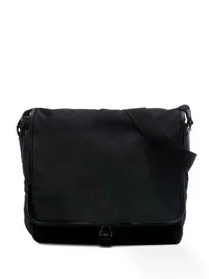 Prada Saffiano Trimmed Tessuto Buckle Messenger Bag - Black