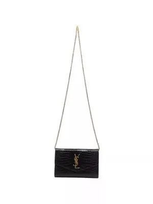 Saint Laurent Uptown Croc-embossed Clutch Bag - Black