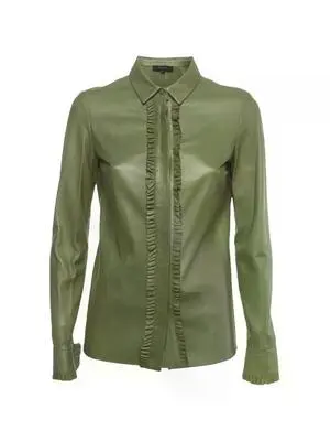 Gucci Ruffle-trim Leather Blouse - Green
