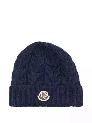 Moncler Berretto Cable-knit Beanie Hat - Blue