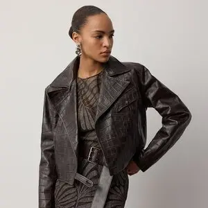 Ralph Lauren Jaxson Printed Lambskin Moto Jacket - Espresso
