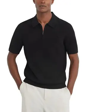 REISS Leigham Half Zip Chevron Knot Sweater Polo - Black