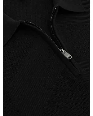 REISS Leigham Half Zip Chevron Knot Sweater Polo - Black