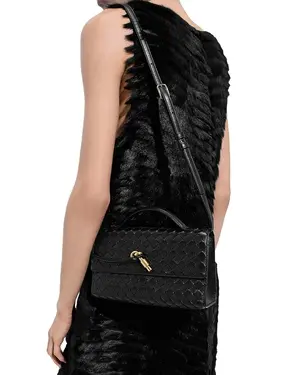 Bottega Veneta Andiamo Intrecciato Top Handle Bag - Black/muse Brass