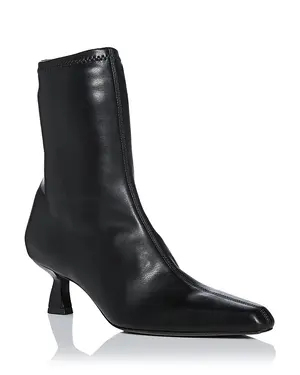 NODALETO Stretch Faux Leather Ankle Boots - Black