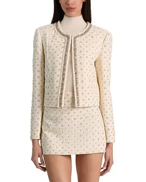 Alice + Olivia Thomasina Cropped Embellished Jacket - Vanilla