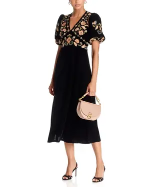 Sea Alessandra Embroidered Bodice Midi Dress