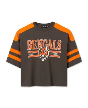 Junk Food Clothing Cincinnati Bengals Striped Bling Crop Tee - True Black