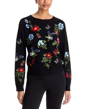 Alice + Olivia Teanna Embroidered Crewneck Sweater