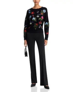 Alice + Olivia Teanna Embroidered Crewneck Sweater