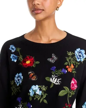 Alice + Olivia Teanna Embroidered Crewneck Sweater