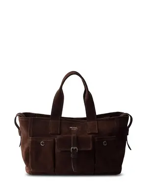 Prada Route Large Suede Tote Bag - Brown