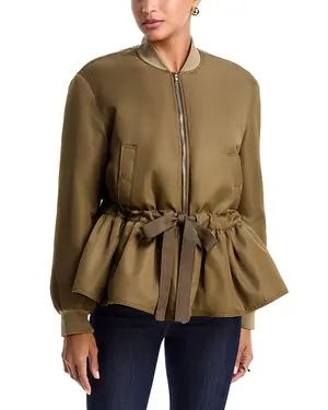 Cinq À Sept Valerina Peplum Hem Drawstring Coat - Dark Olive