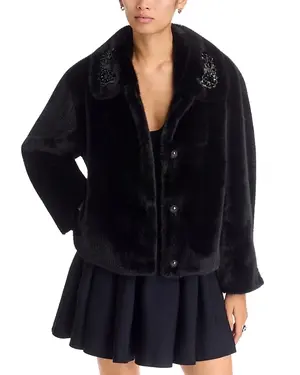 Kobi Halperin Tami Embellished Faux Fur Coat - Black