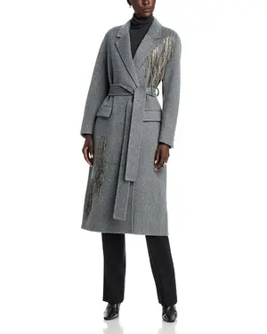 Kobi Halperin Sydni Wool Blend Embellished Fringe Coat - Grey