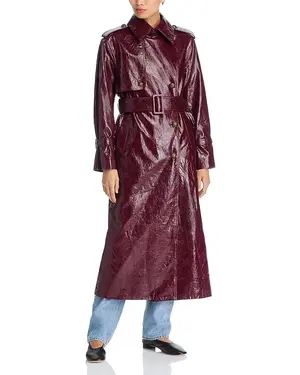 Kobi Halperin Rose Belted Faux Leather Trench Coat Garnet