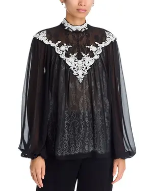 Kobi Halperin Teagan Embroidered Blouse - Black