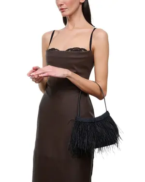 Staud Winslow Silk Ostrich Feather Trim Bag