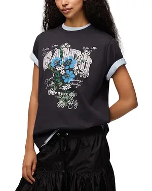 GANNI Basic Cotton Relaxed Graphic Print Tee