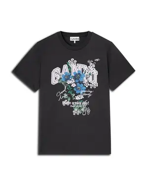 GANNI Basic Cotton Relaxed Graphic Print Tee