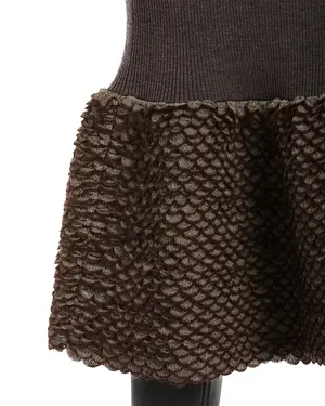 Alexander McQueen Wool Blend Ribbed Feathery Hem Midi Dress