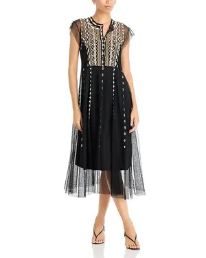 Johnny Was Luisella Mesh Midi Dress - Black