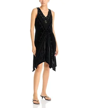 Johnny Was Velvet Embroidered Swing Dress - Black