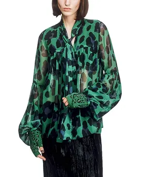 Anna Sui Jewel Jaguar Chiffon Tie Blouse