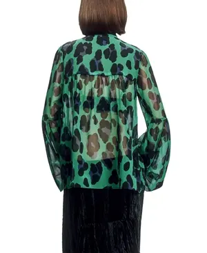 Anna Sui Jewel Jaguar Chiffon Tie Blouse